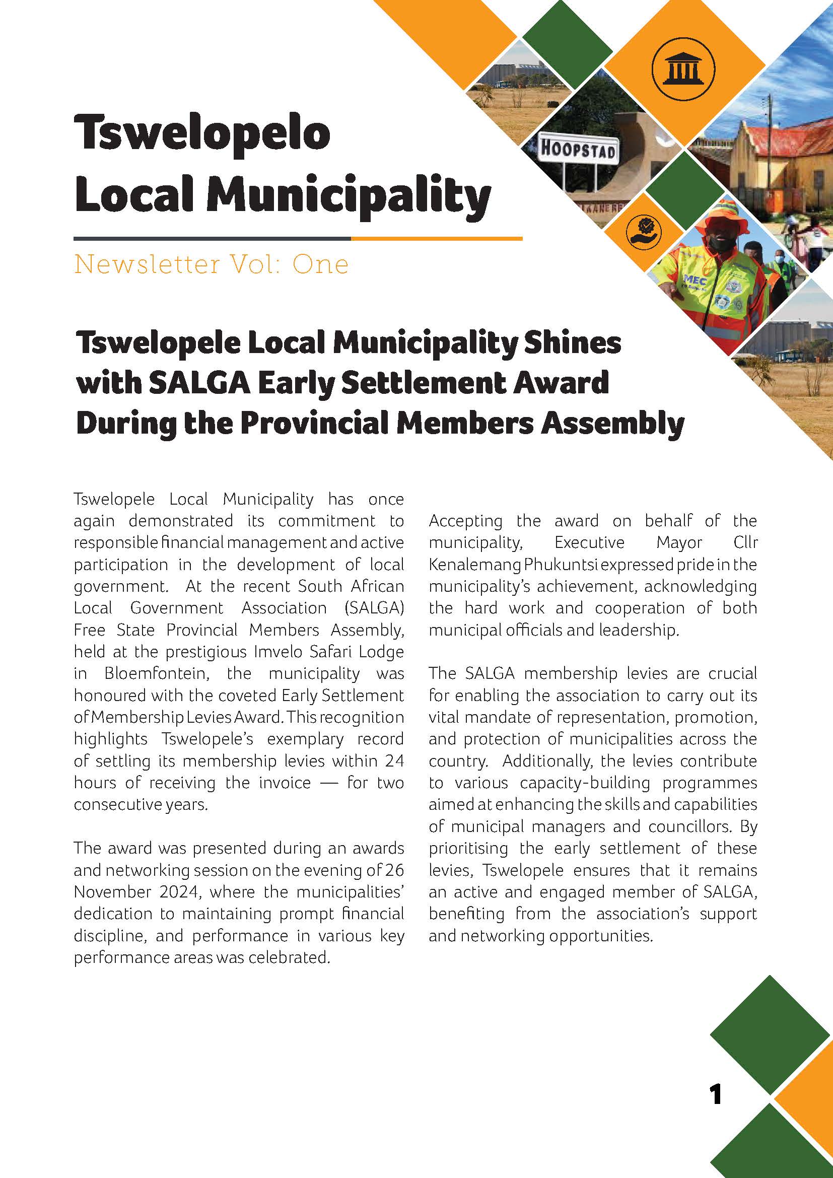 Tswelopele Local Municipality Newsletter Volume One – Tswelopele Local ...